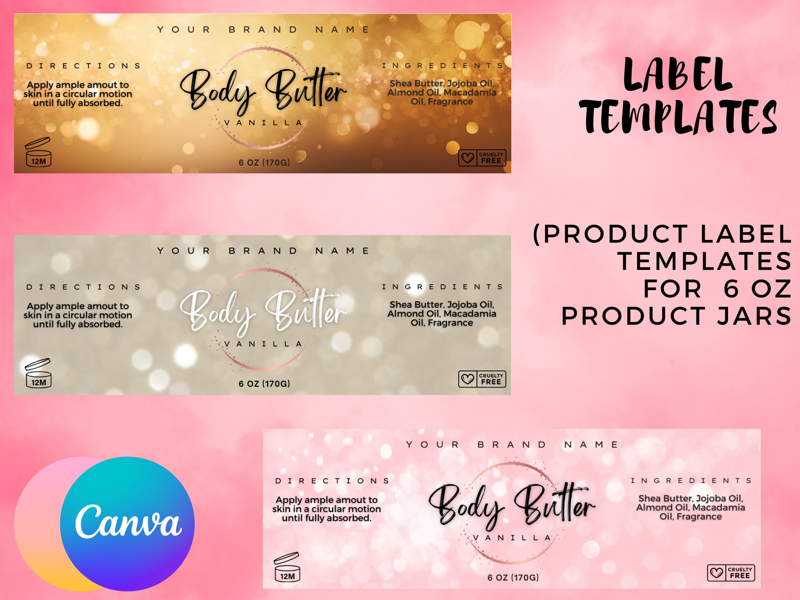 Body Butter Label Template, DIY Editable Product Label for Skincare ...