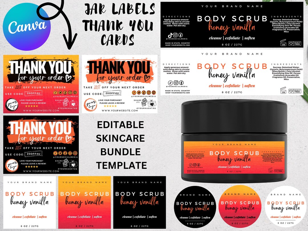 Editable Body Product Jar Label Template, Thank You for Your Order ...
