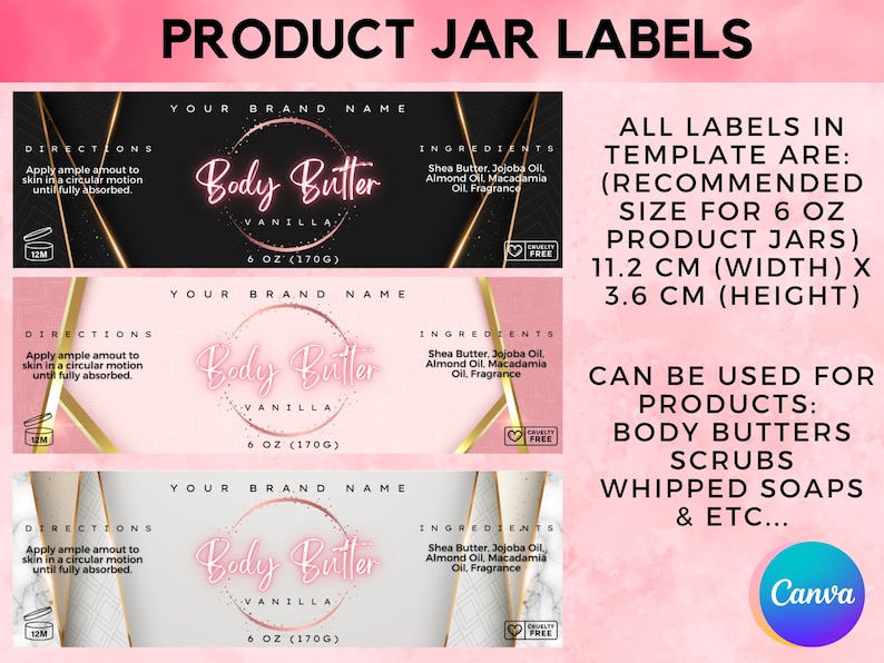 Body Butter Label Template, Editable Product Label for Skincare ...