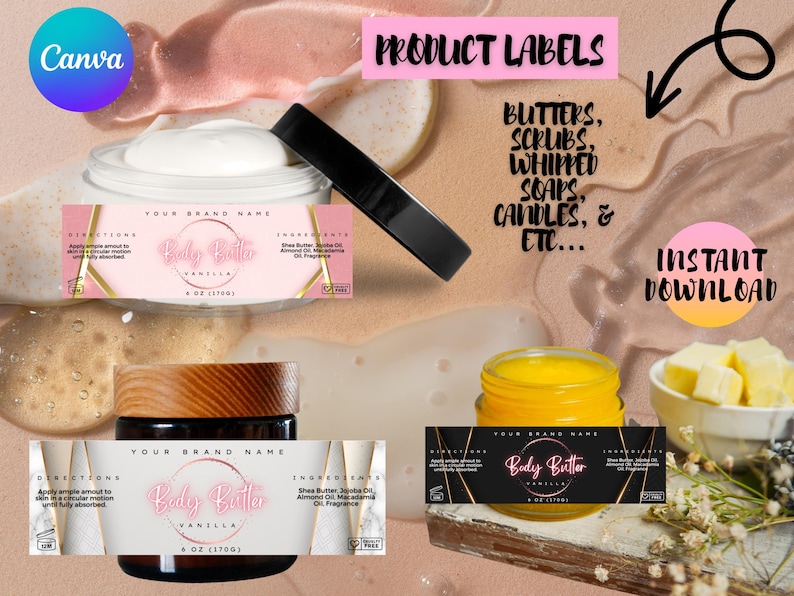 Editable Wrap Label Body Butter Template, Jar Wrap Around Sticker ...
