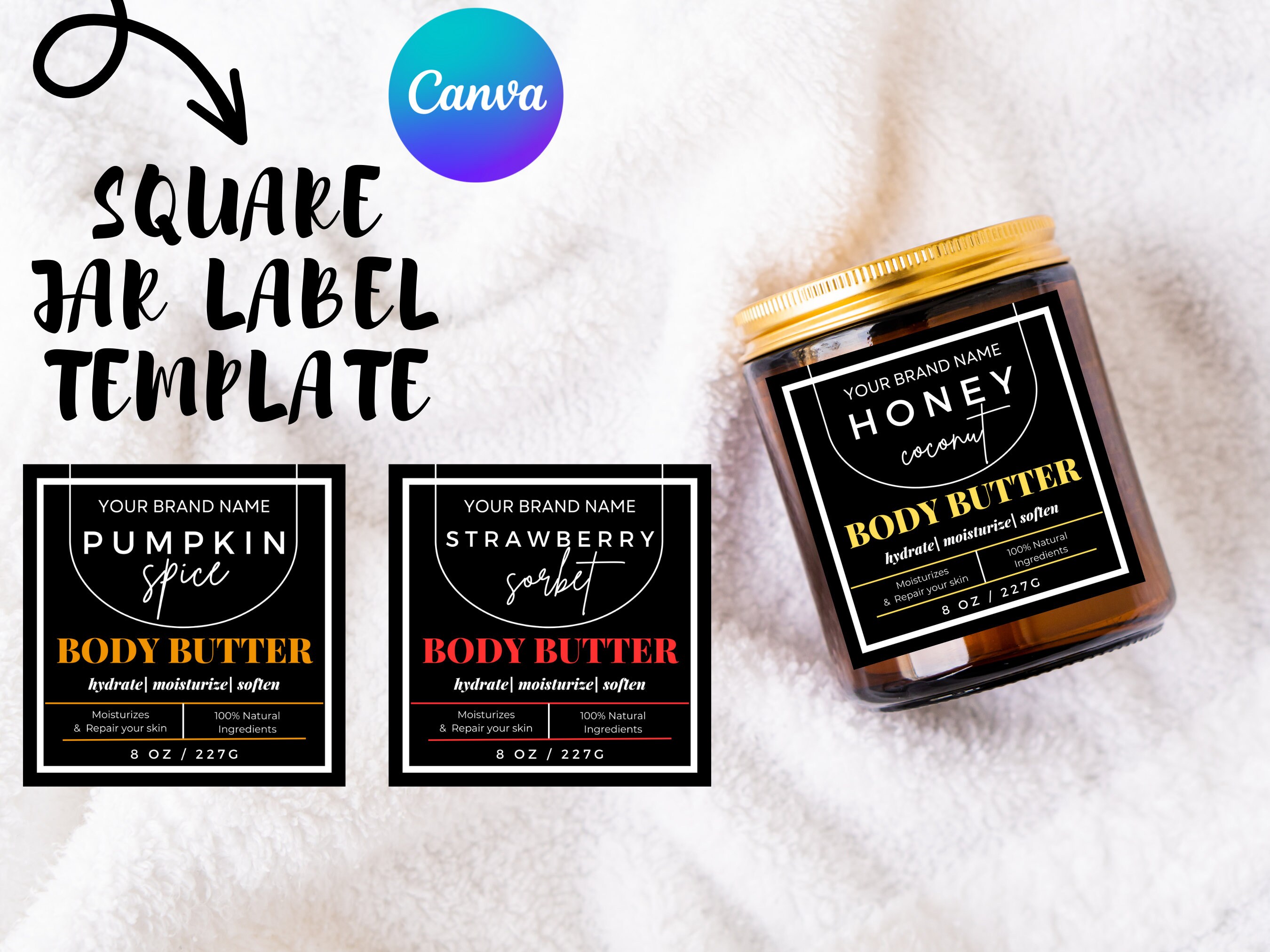 Body Butter Square Label Template, Printable Product Label for Skincare ...