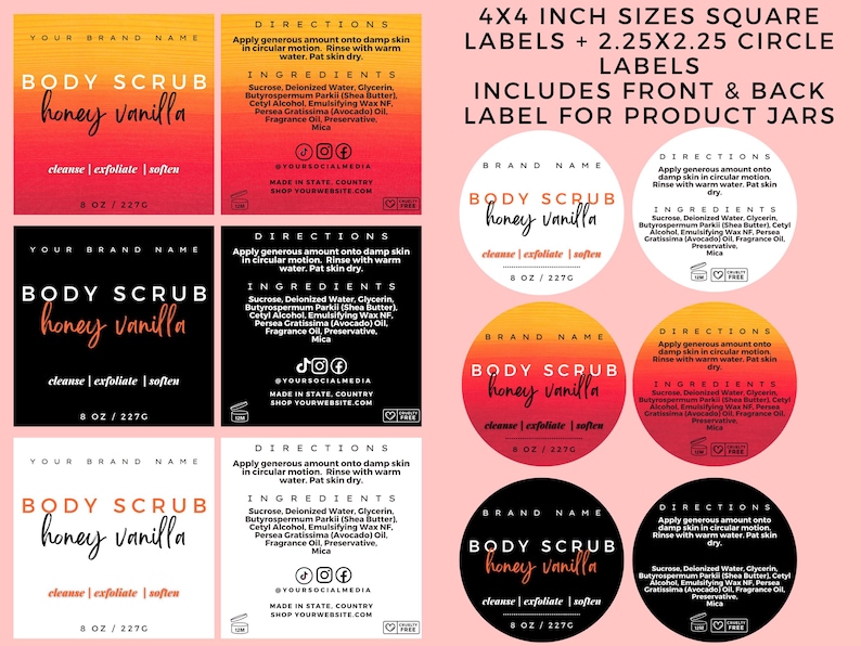 Editable Body Scrub Label Template, Printable Sugar Scrub Product Jar ...