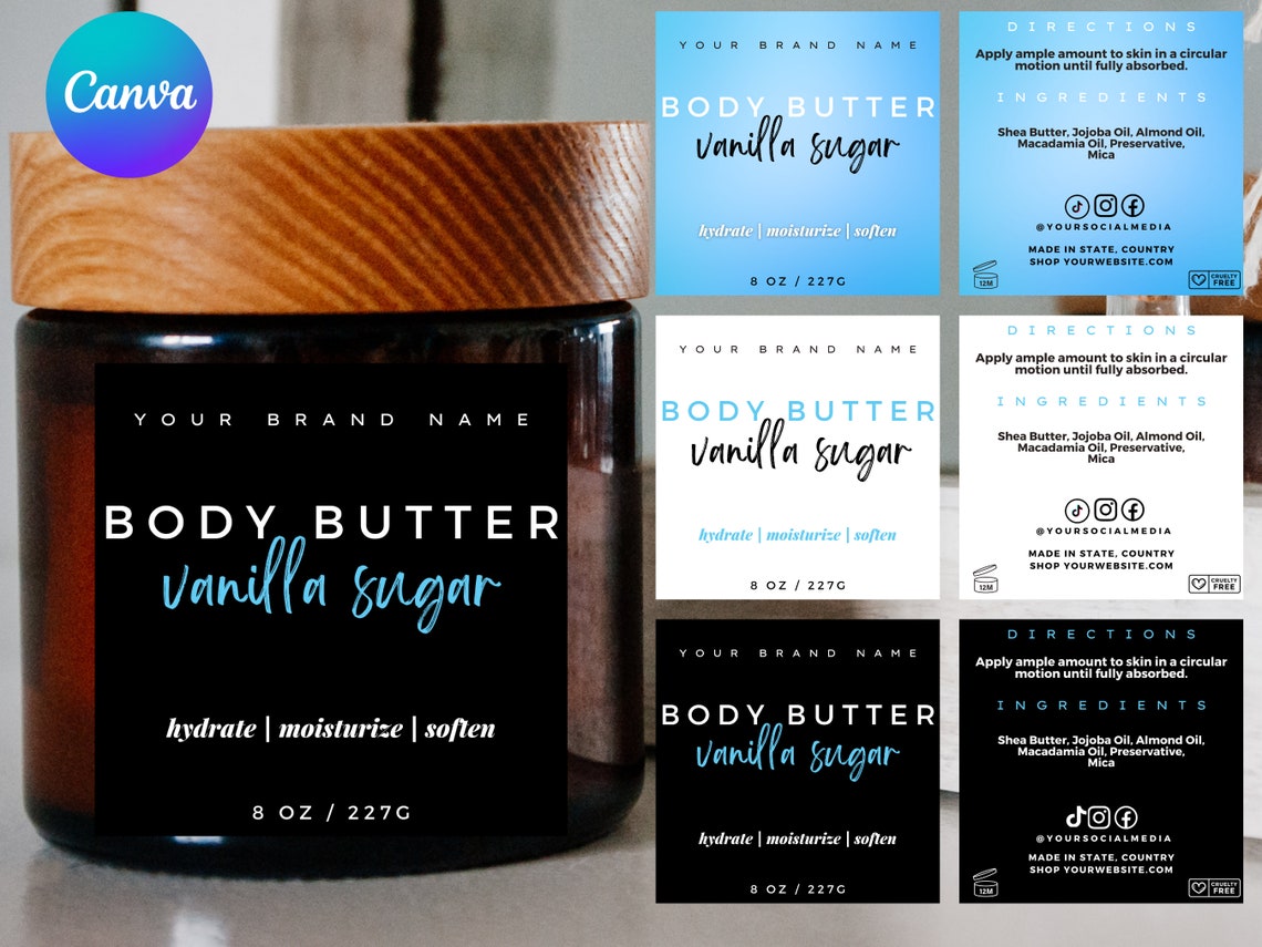 Whipped Body Butter Label Template, Editable Body Butter Square Labels ...
