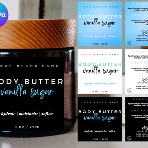 Whipped Body Butter Label Template, Editable Body Butter Square Labels ...