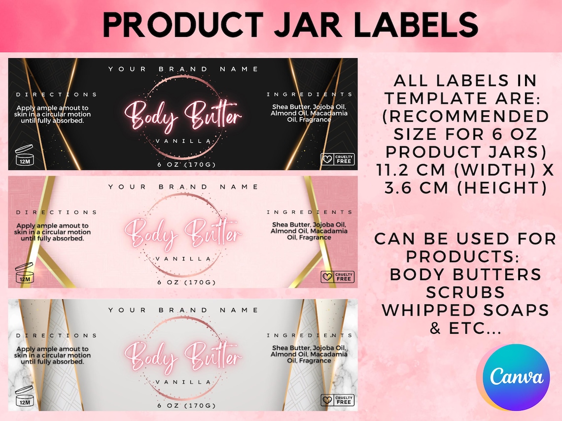 Body Butter Jar Label Template, Editable Wrap Around Label for Jar ...