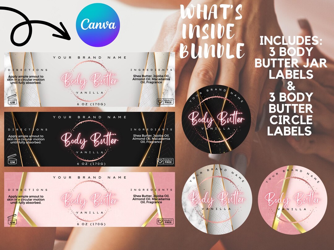 Body Butter Jar Label Template, Editable Wrap Around Label for Jar ...
