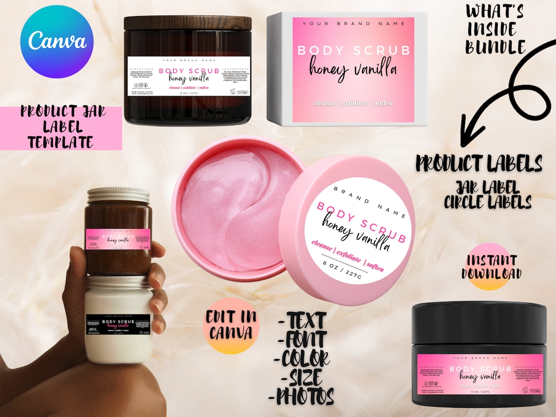 Body Scrub Editable Label Template Printable Sugar Scrub Product Label Canva Body Scrub Wrap