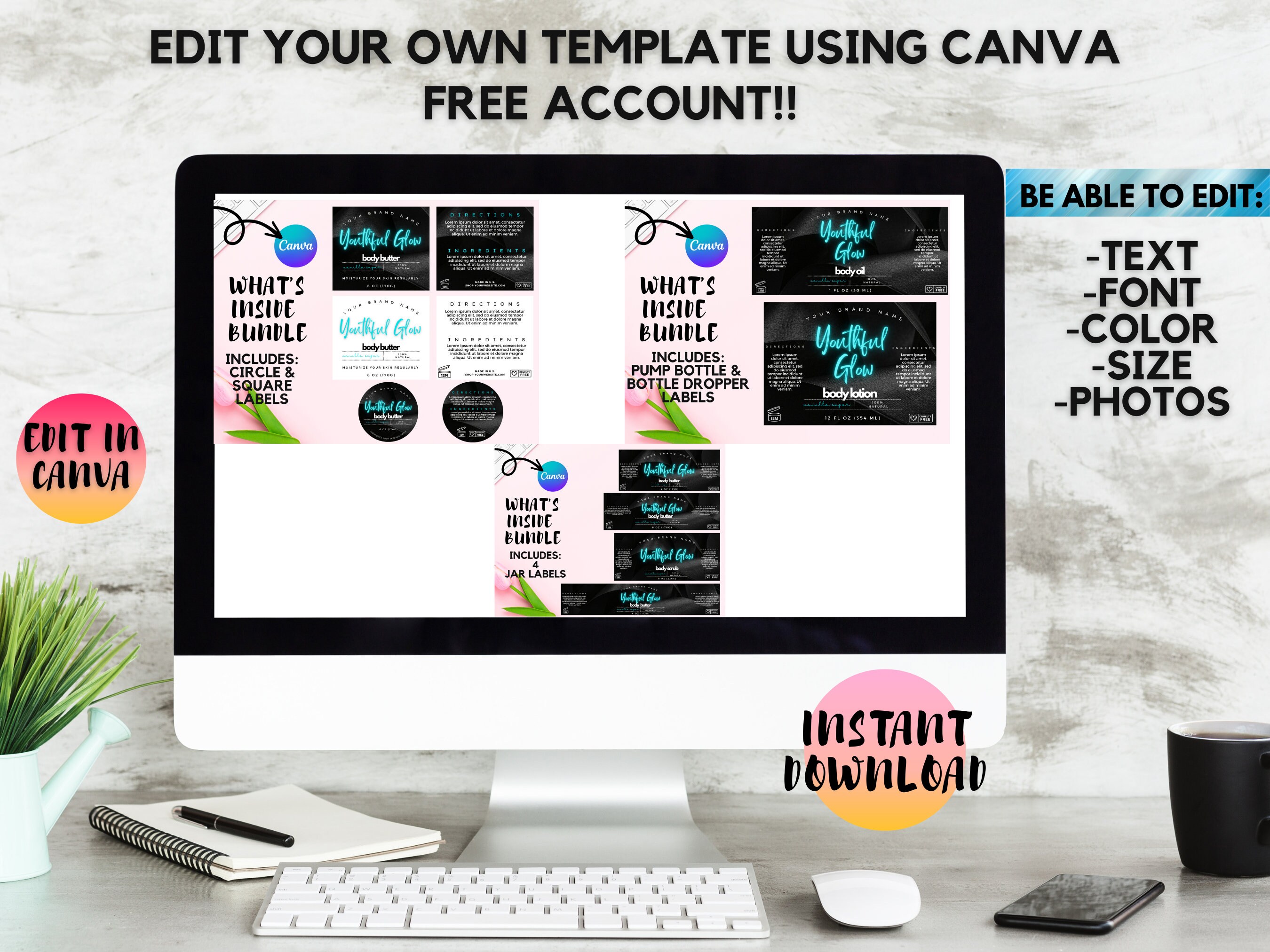 Editable Cosmetic Labels, DIY Body Product Labels, Custom & Printable ...