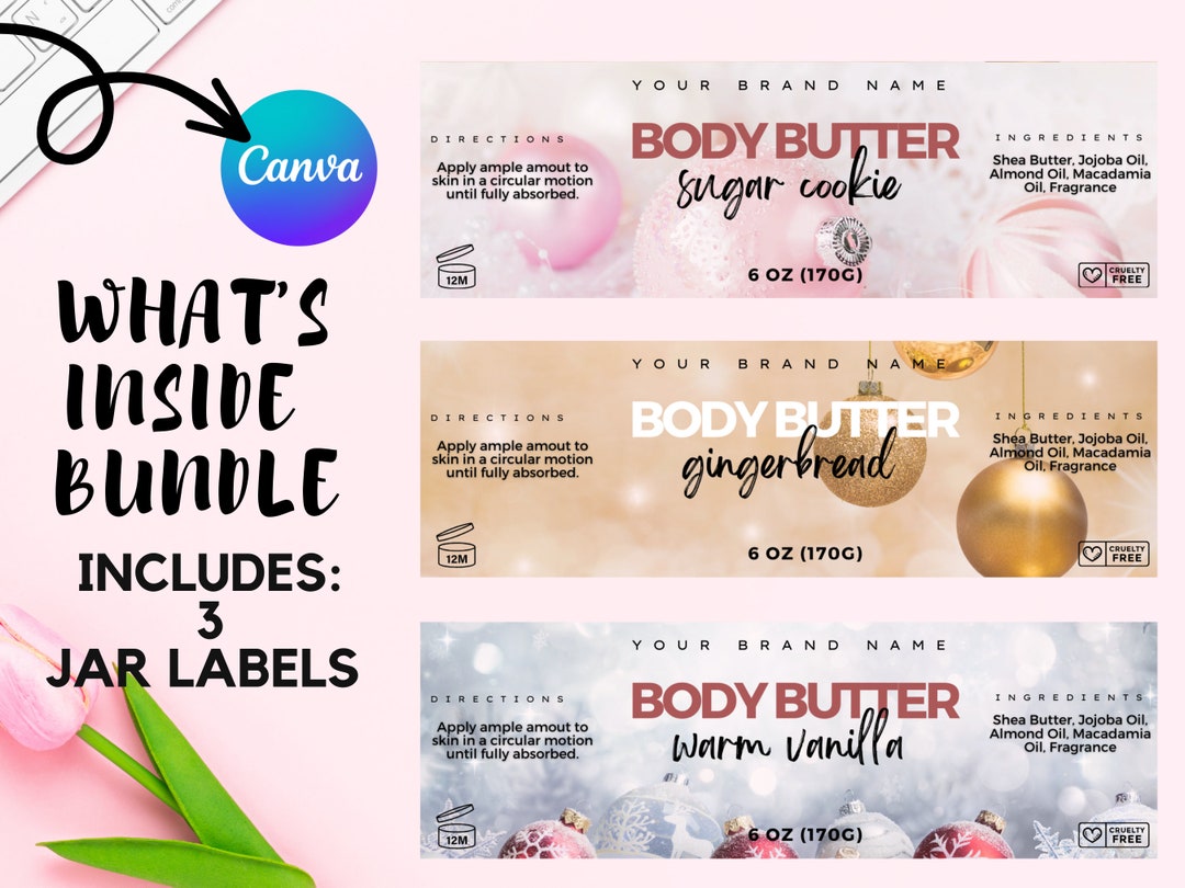 Printable Body Butter Labels Template, Holiday Product Jar Wrap ...