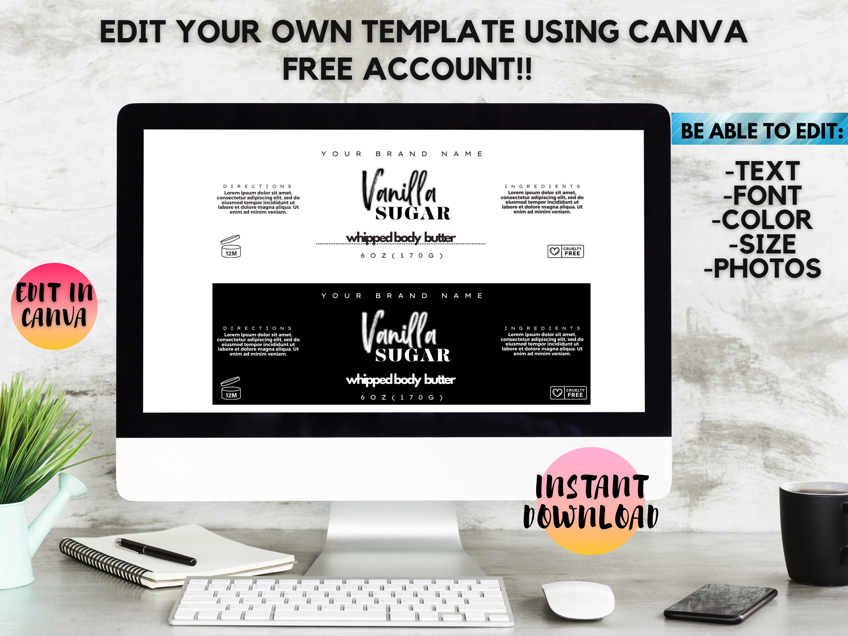 Body Butter Labels Template, Printable Product Label for Skincare ...