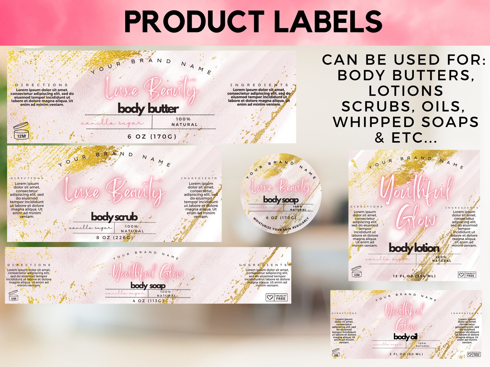 Editable Cosmetic Labels, Printable Skincare Product Jar Wraps (digital ...