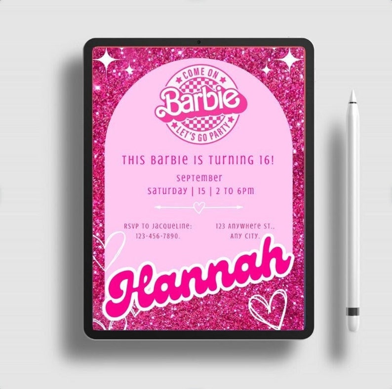 Barbie Party Invitation Customizable Birthday Invite Barbie Birthday ...