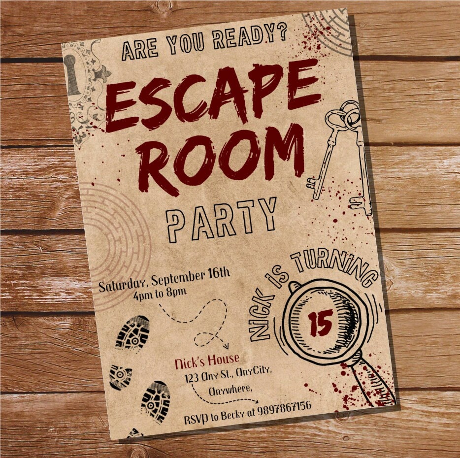 Escape Room Party Birthday Invitation Escape Game Activity Kids ...