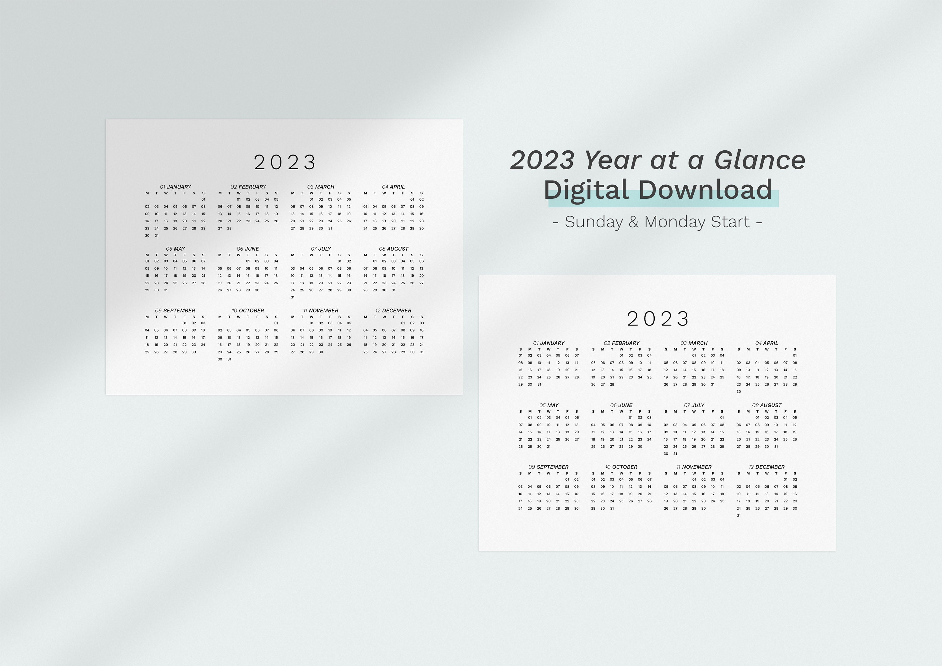 Minimal 2023 Year at a Glance Printable Letter Size Digital Download - Etsy