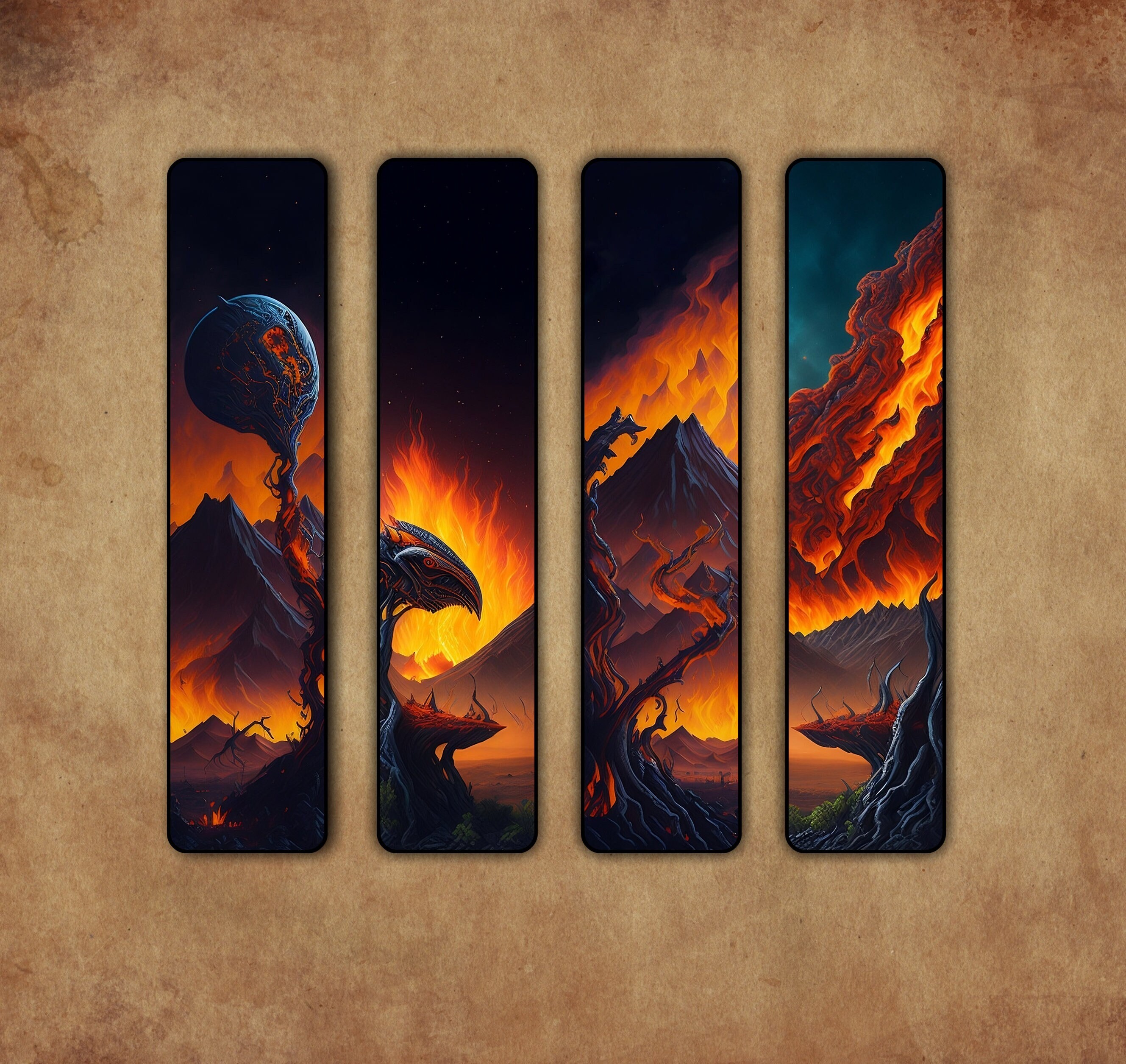 Set of 4 Printable Bookmarks Alien Planet Fire Digital Bookmarks Book ...