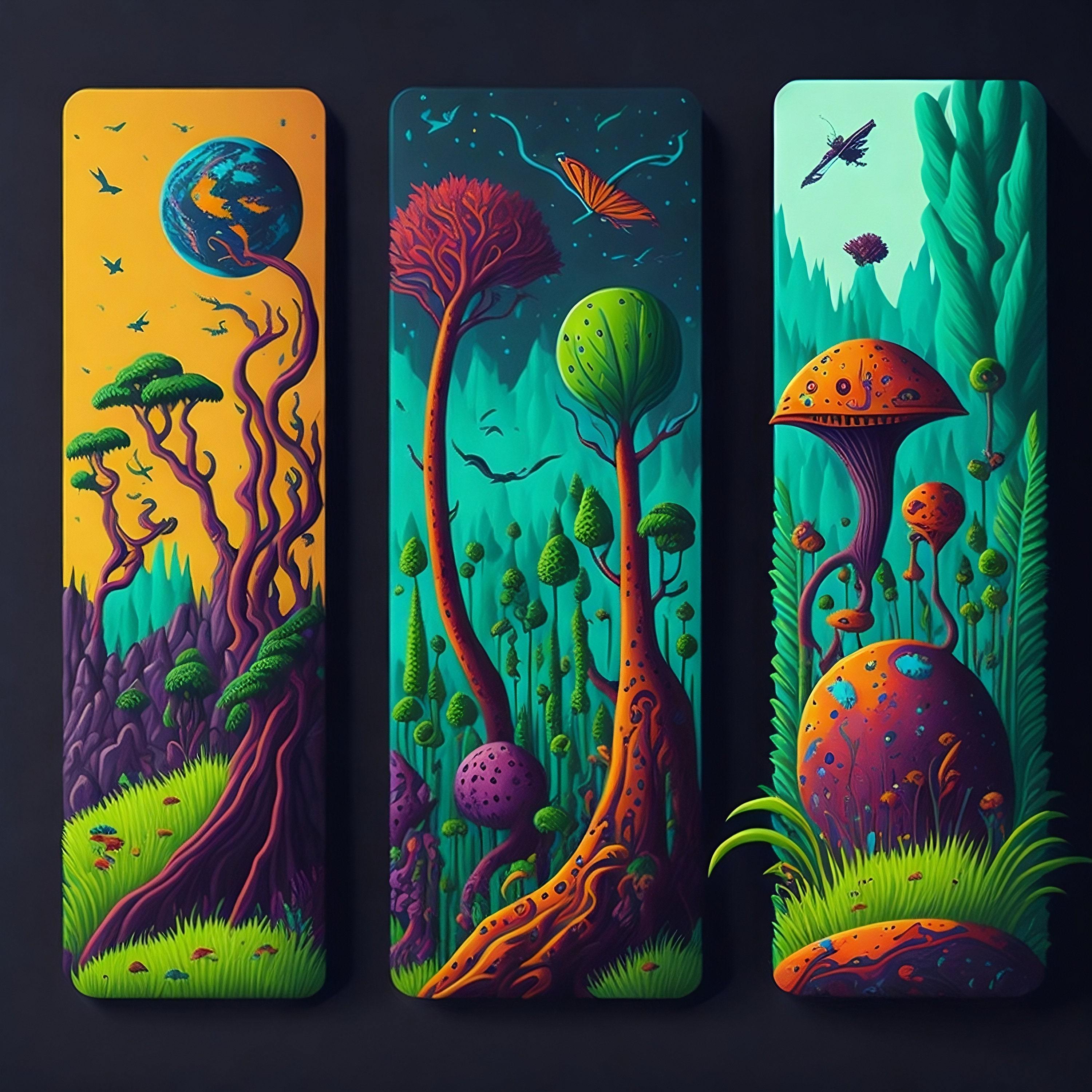 Set of 3 Printable Bookmarks | Alien Planet | Digital Bookmarks | Book ...