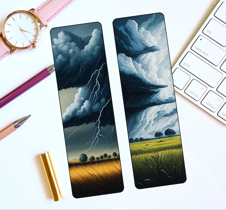 Set of 2 Printable Bookmarks Thunderstorm Digital Bookmarks Book Lovers ...