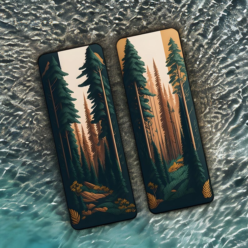 Set of 2 Printable Bookmarks Forest Hand Draw Style - Etsy