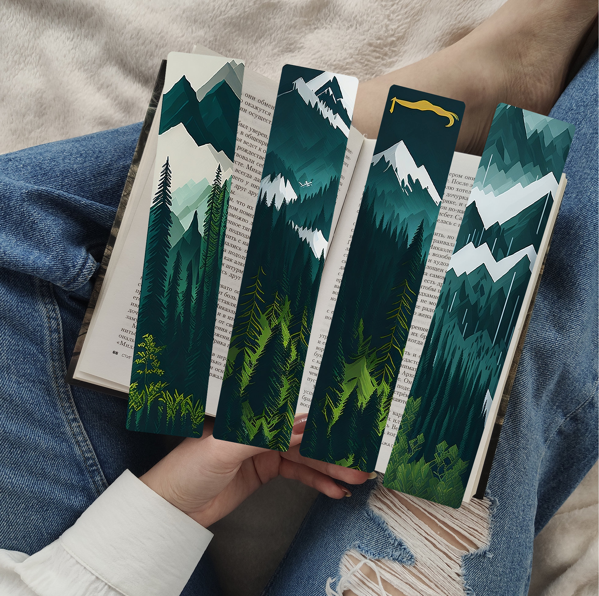 Set of 4 Printable Bookmarks Forest and Mountains Digital - Etsy
