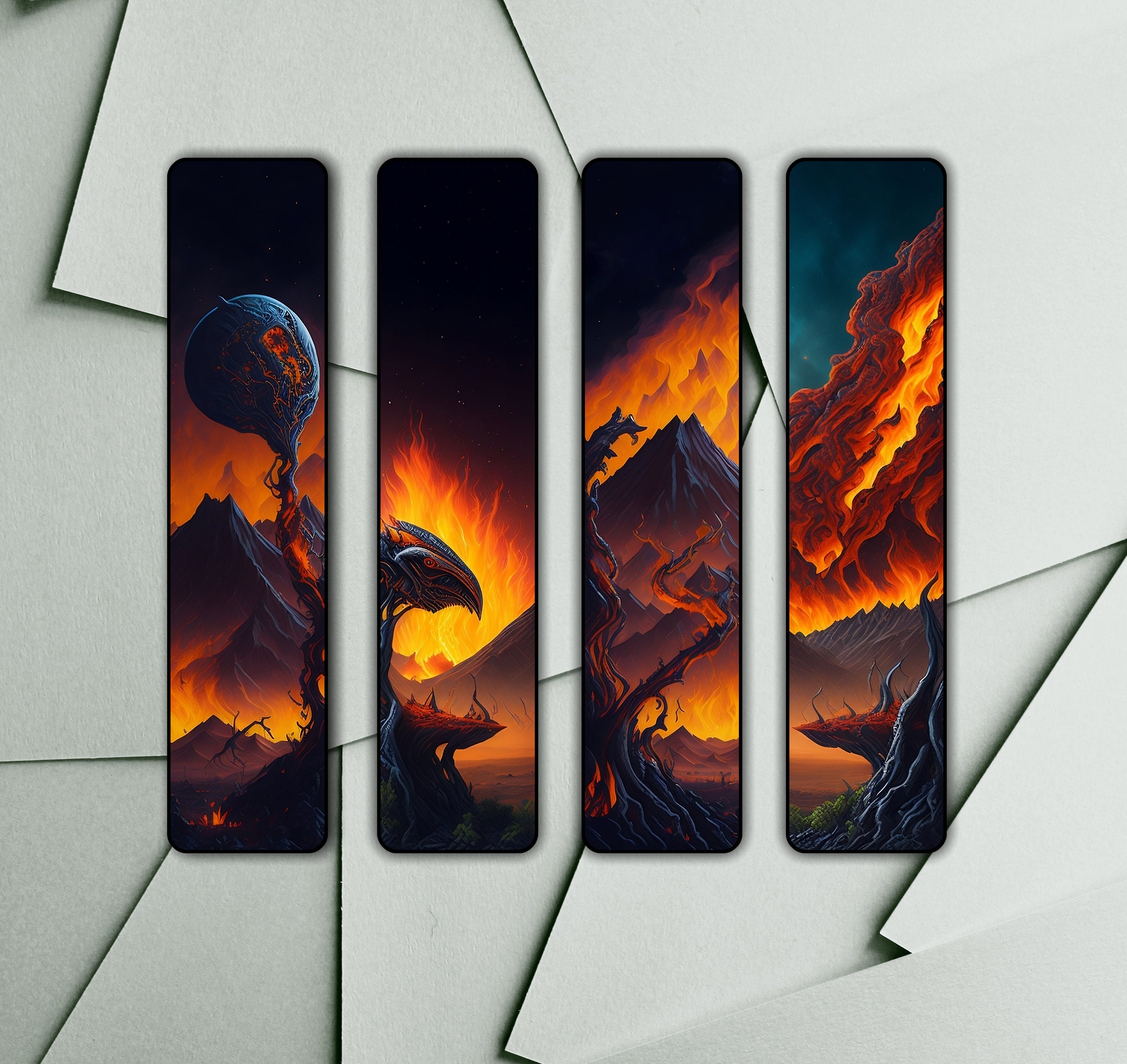 Set of 4 Printable Bookmarks | Alien Planet | Fire | Digital Bookmarks ...