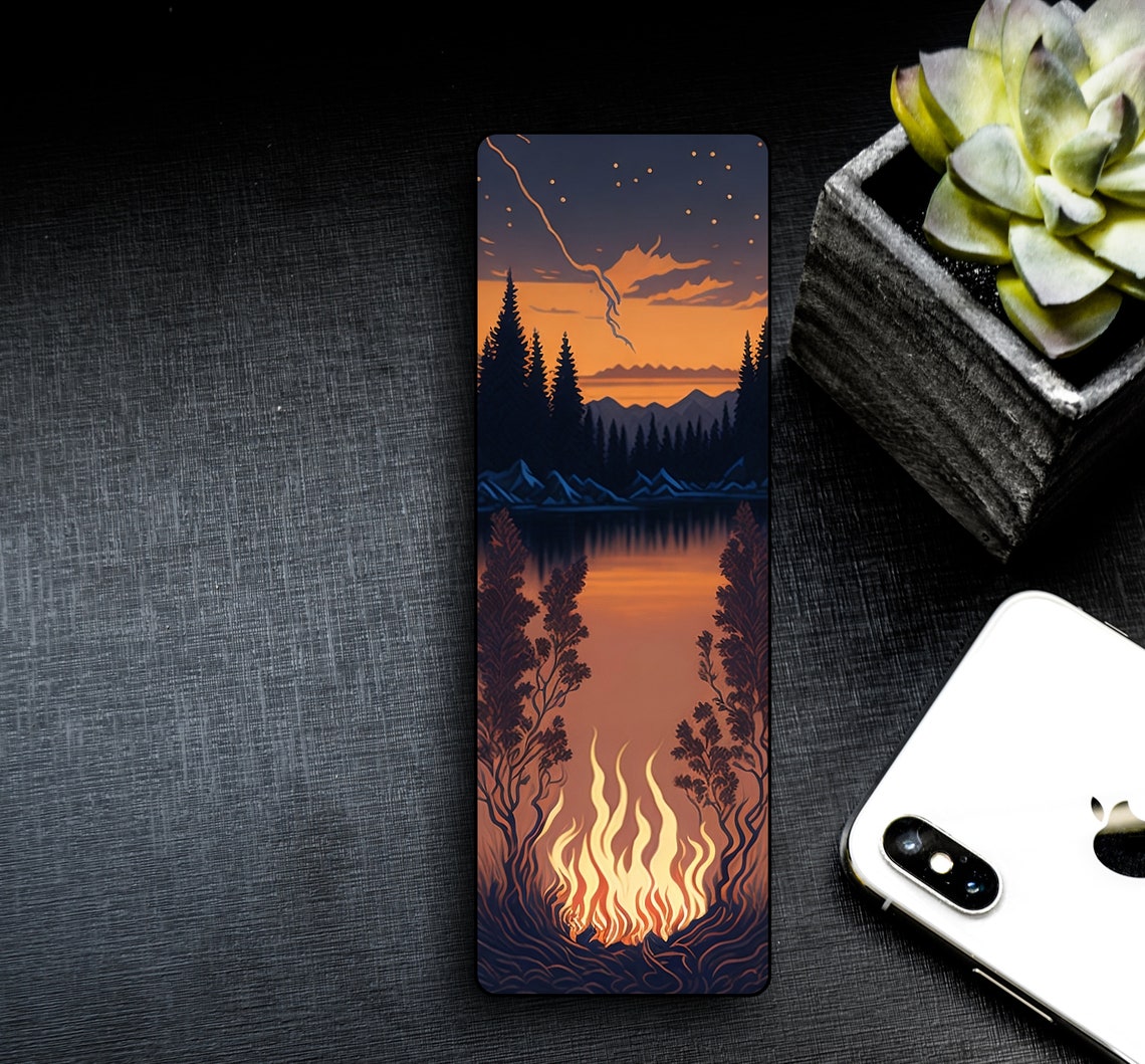 Printable Bookmark | Lake | Campfire | Digital Bookmarks | Book Lovers ...
