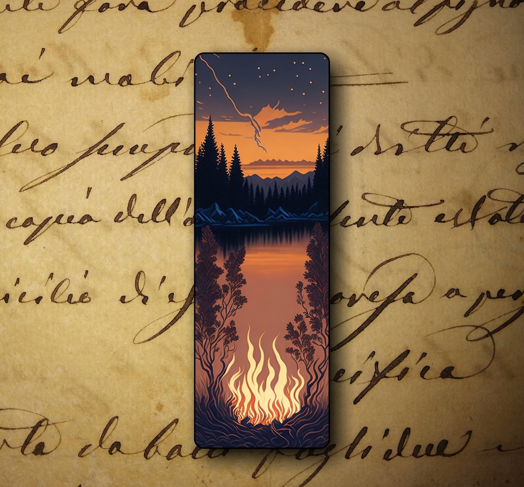 Printable Bookmark | Lake | Campfire | Digital Bookmarks | Book Lovers ...