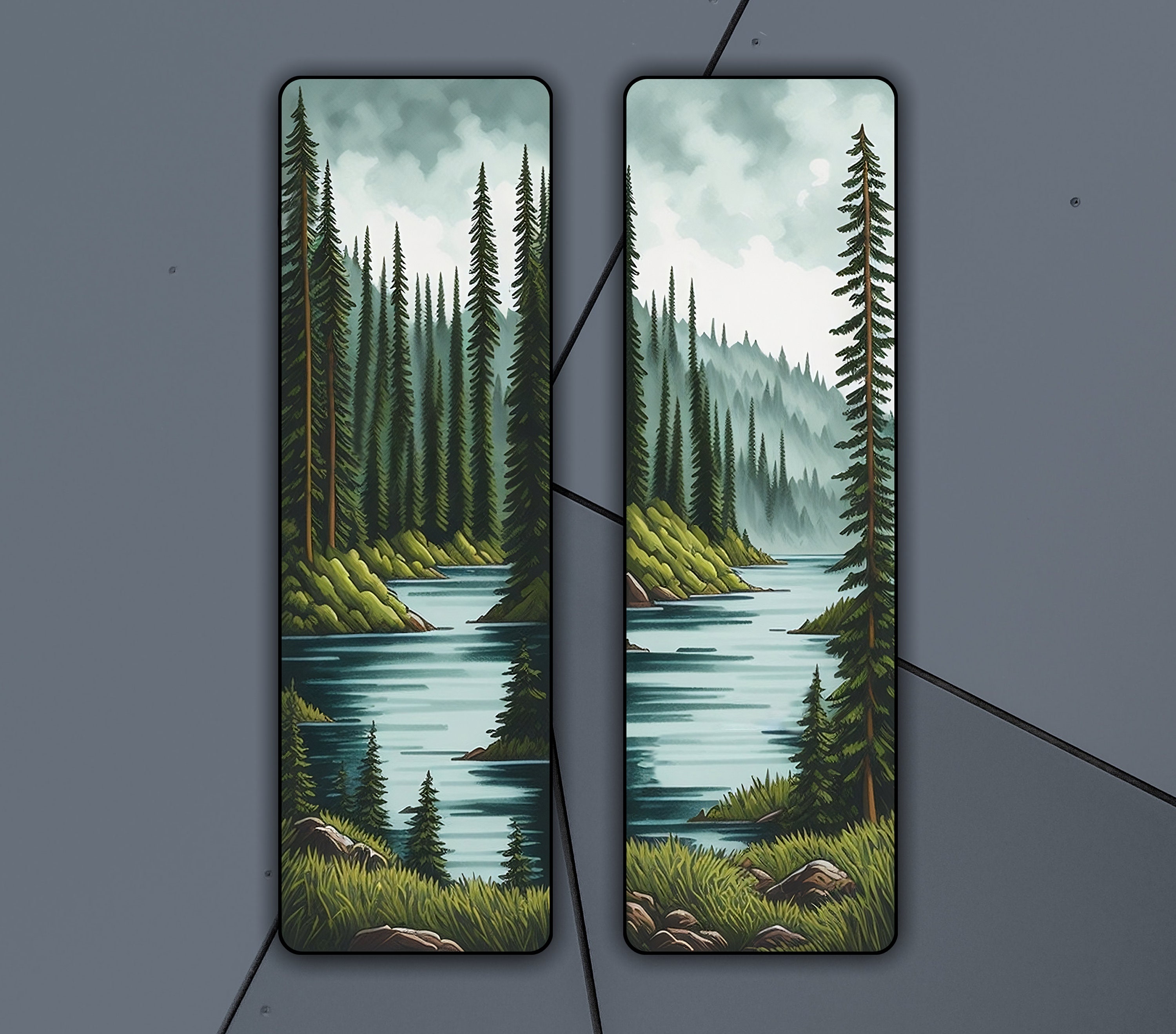 Set of 2 Printable Bookmarks | Forest | Lake | Digital Bookmarks | Book ...