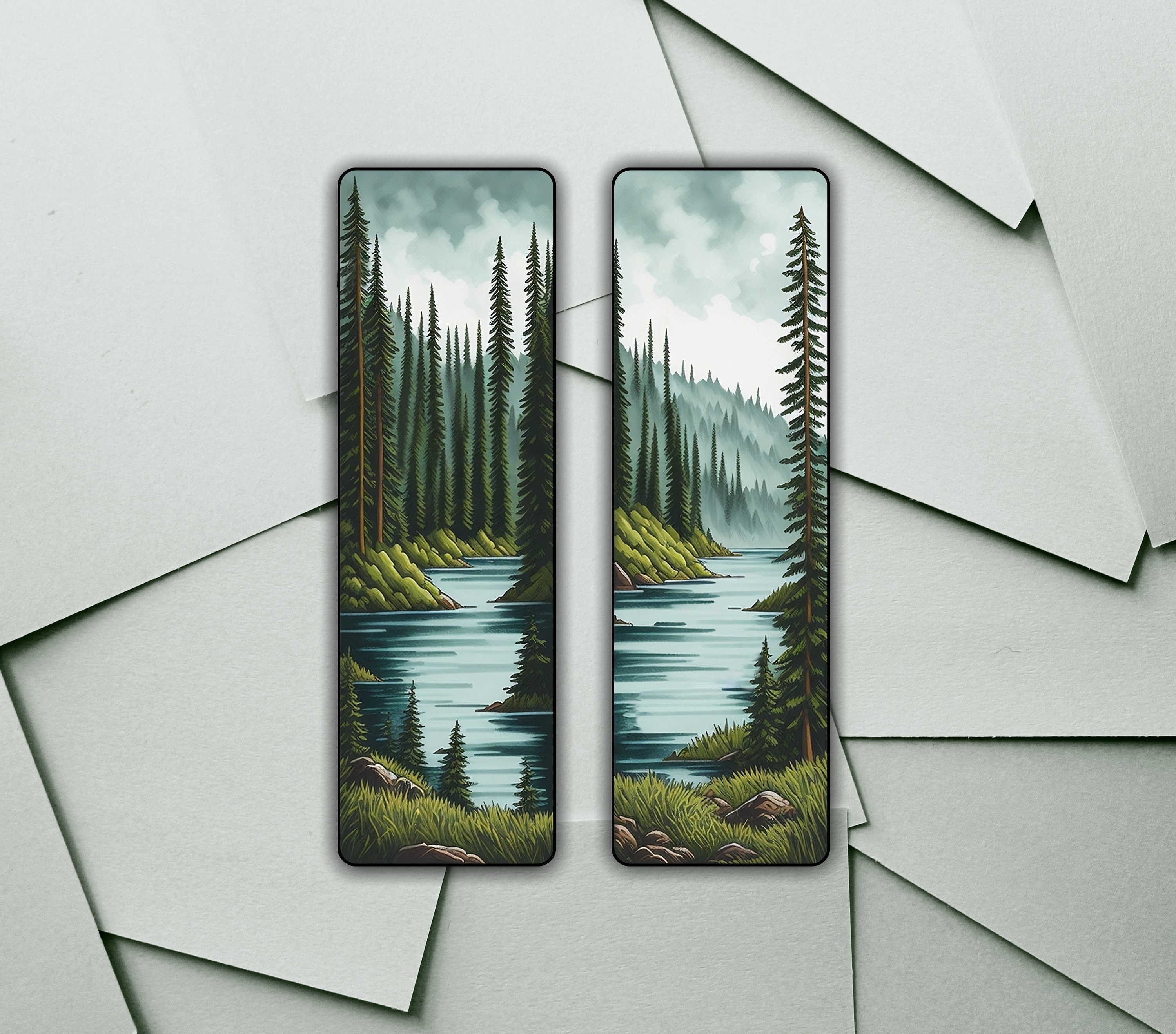 Set of 2 Printable Bookmarks | Forest | Lake | Digital Bookmarks | Book ...