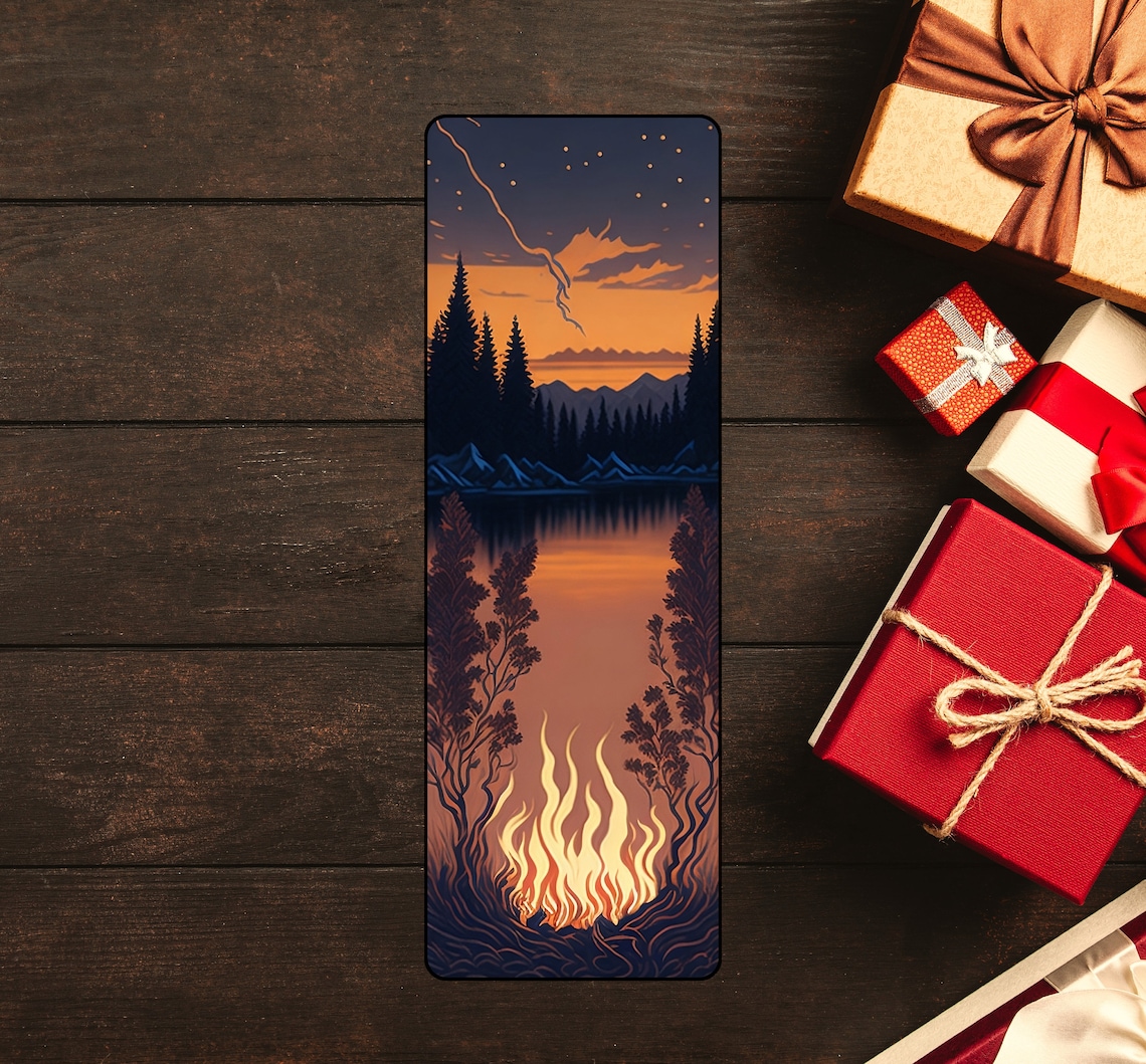 Printable Bookmark | Lake | Campfire | Digital Bookmarks | Book Lovers ...