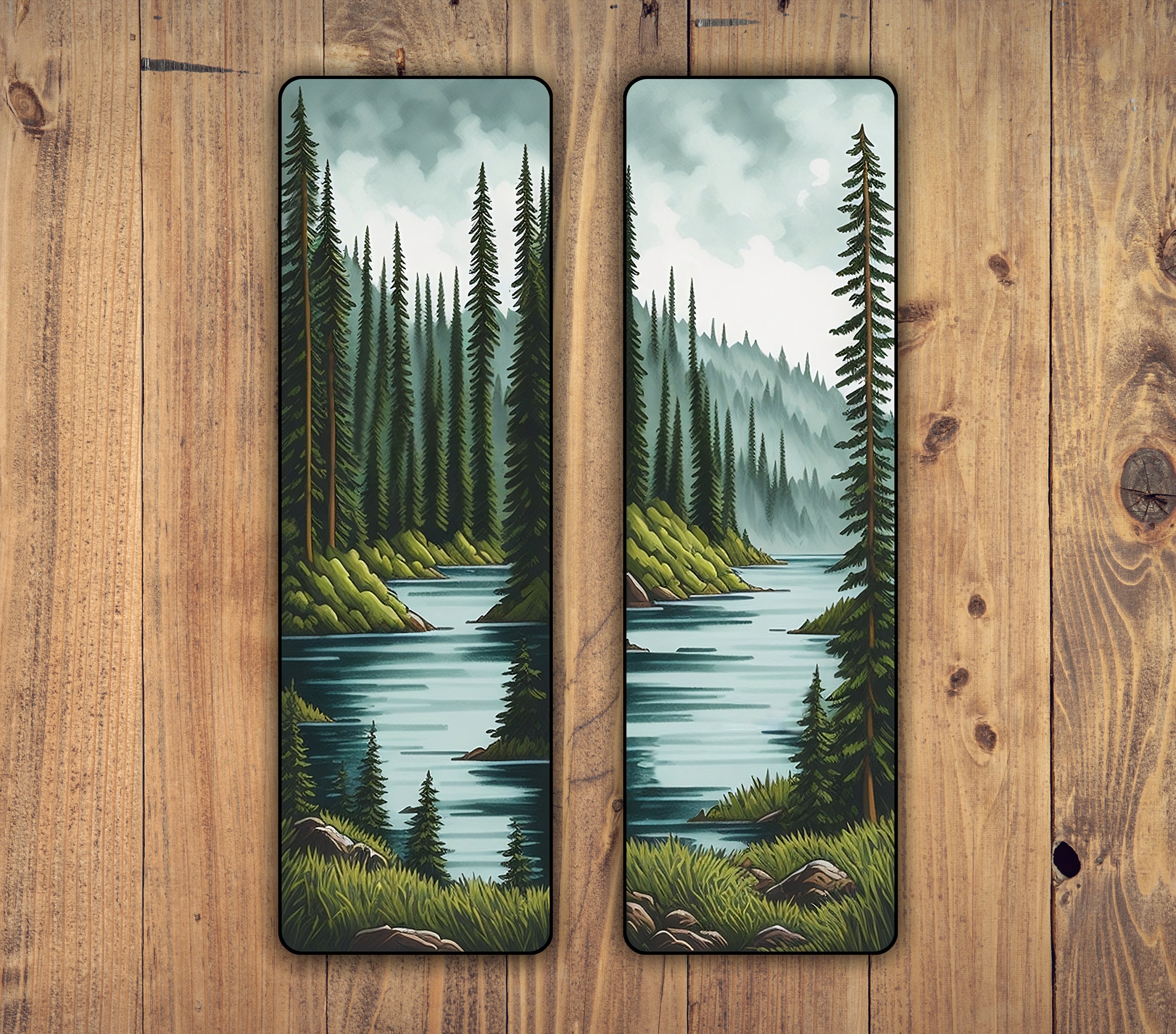 Set of 2 Printable Bookmarks | Forest | Lake | Digital Bookmarks | Book ...