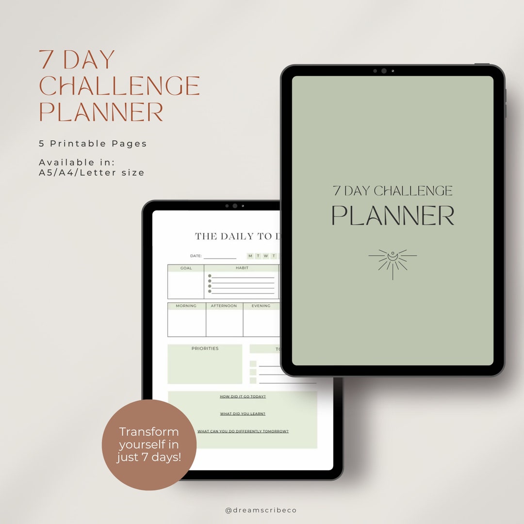 7 Day Challenge Planner 7 Day Planner Challenge Planner Minimalist ...