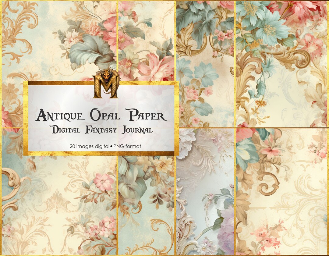 Antique Opal Journal Paper, Digital Paper Fantasy Rococo, Download ...