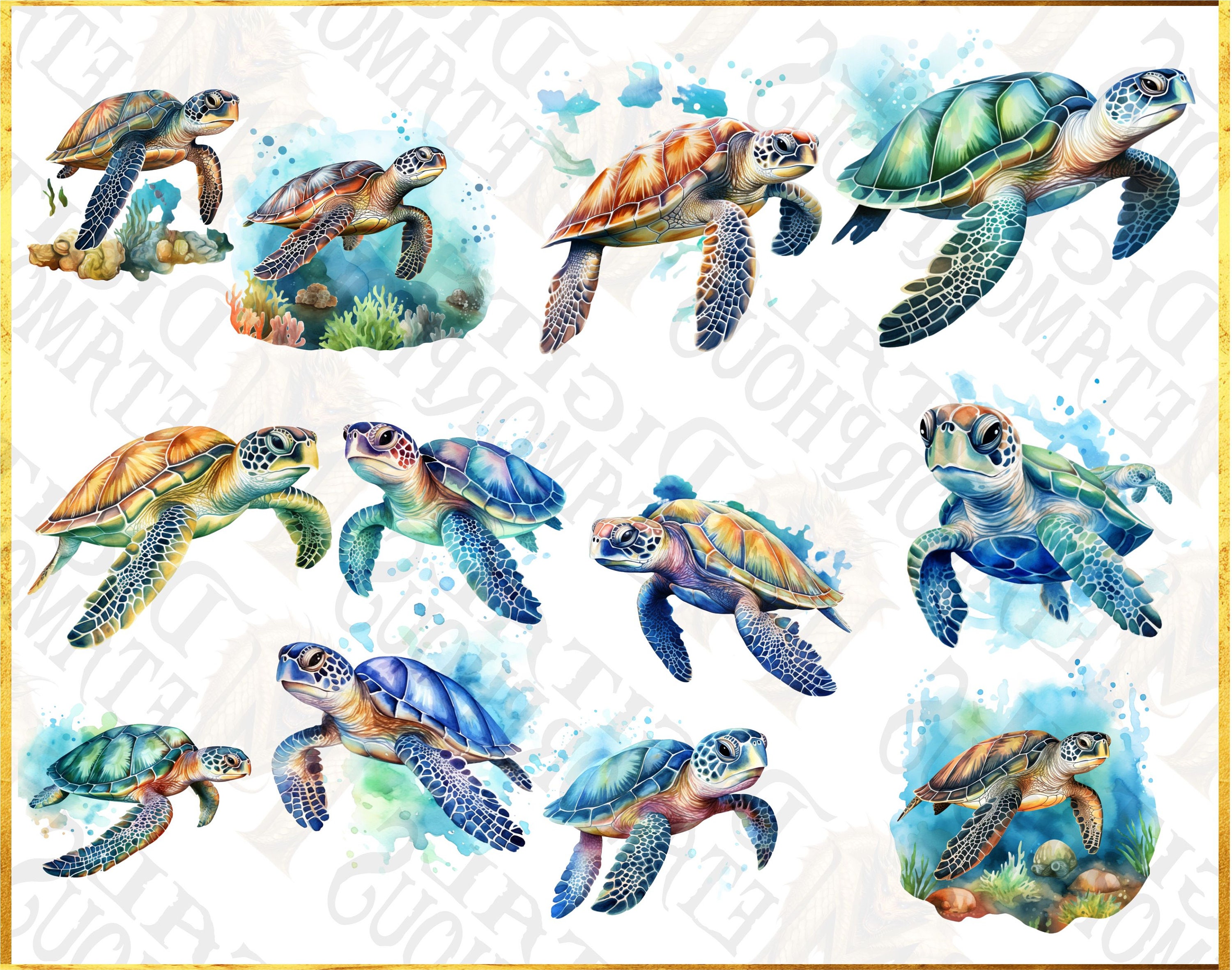 Watercolor Turtles Clipart, Ocean Animals Download Instantly for ...