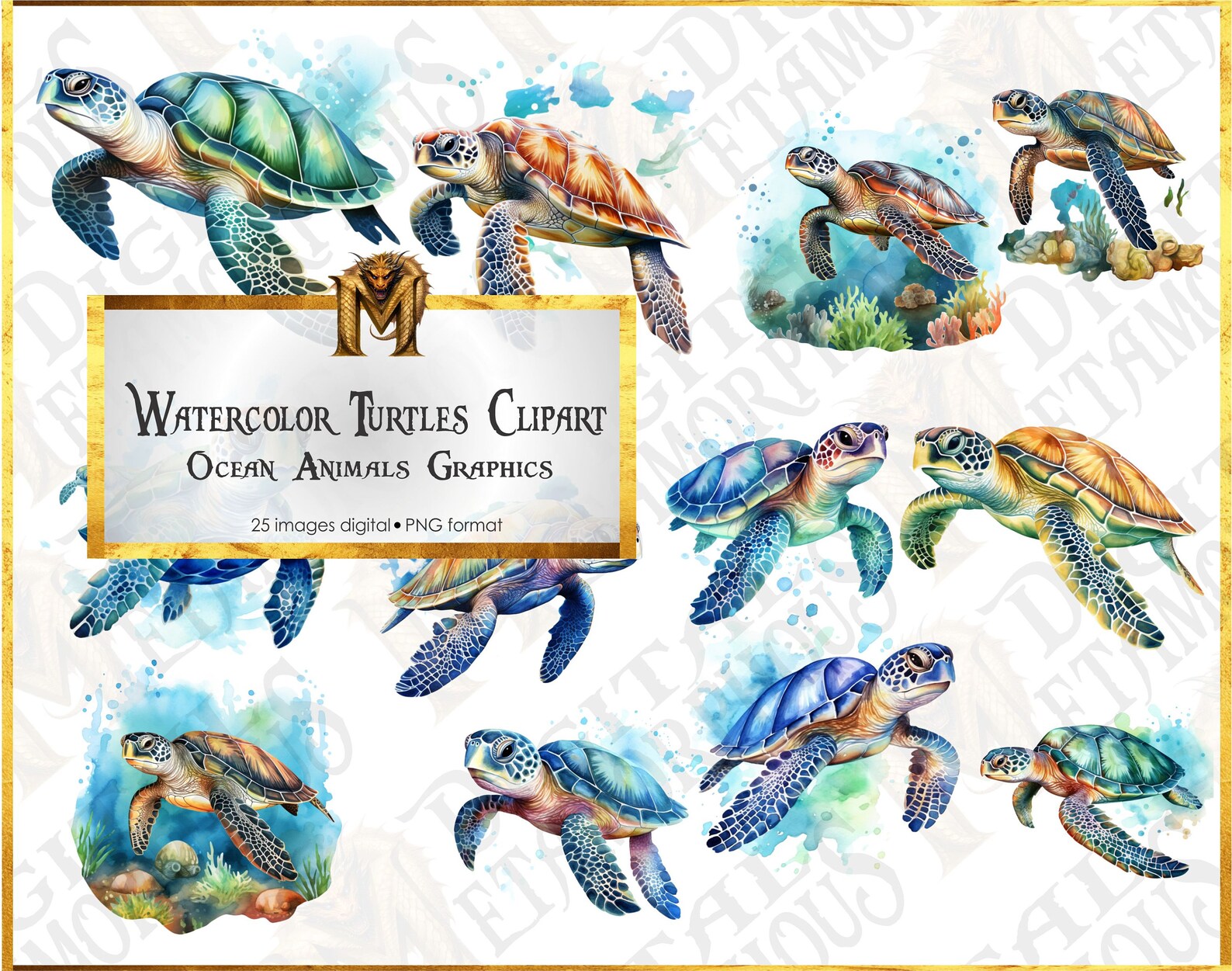 Watercolor Turtles Clipart, Ocean Animals Download Instantly for ...