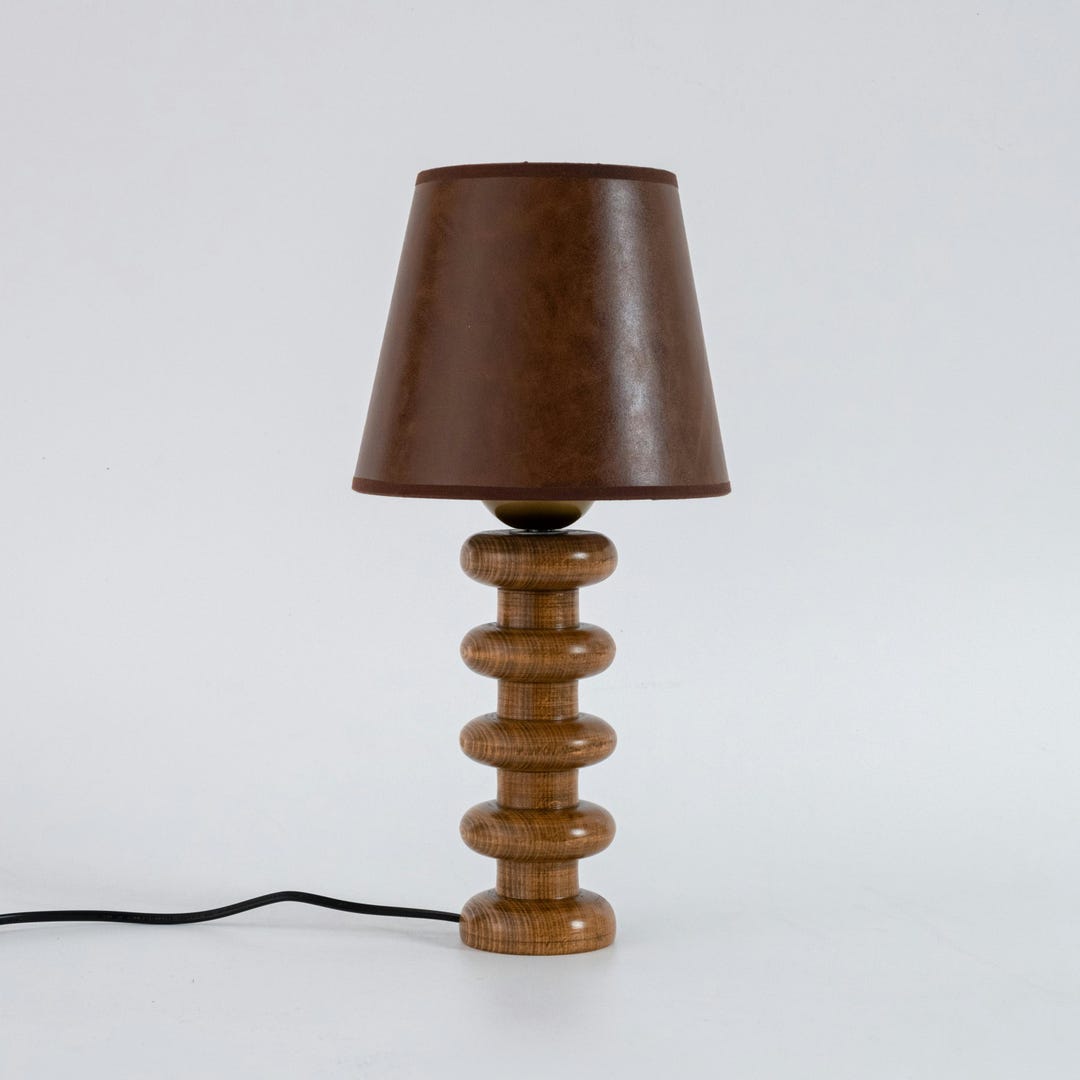 Wooden Table Lamp, Small Walnut Wood Table Lamp, Vintage Minimalist ...