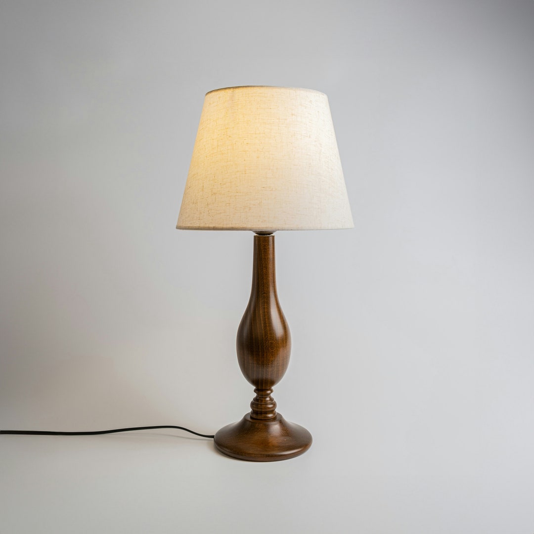 Vintage Elegant Walnut Table Lamp, Wooden Minimalist Desk Lamp ...