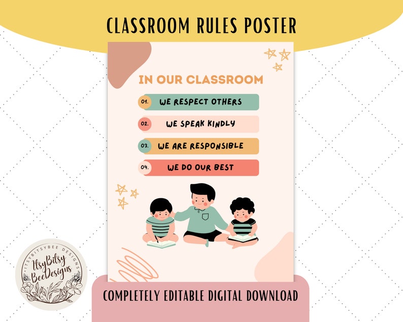EDITABLE Classroom Rules Poster Printable - Etsy