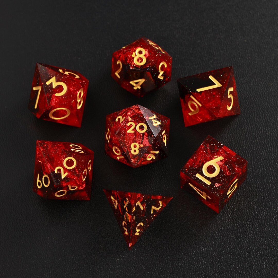 Red DND D6, D20 Dice, Fire Red Sharp Edge D&D Dice Full Set, Dungeons ...