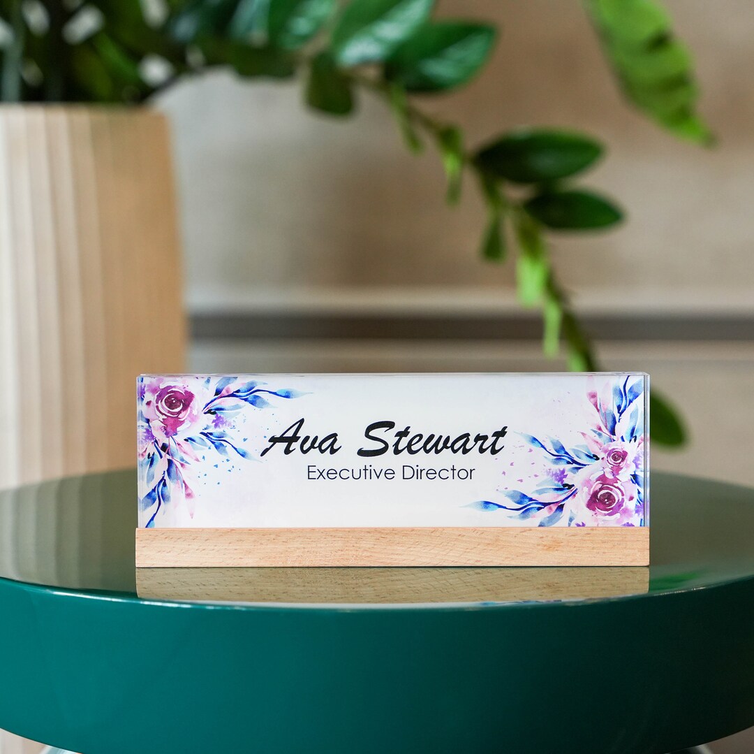 Desk Name Plate Floral Acrylic Sign Personalized Name Plate for Desk ...