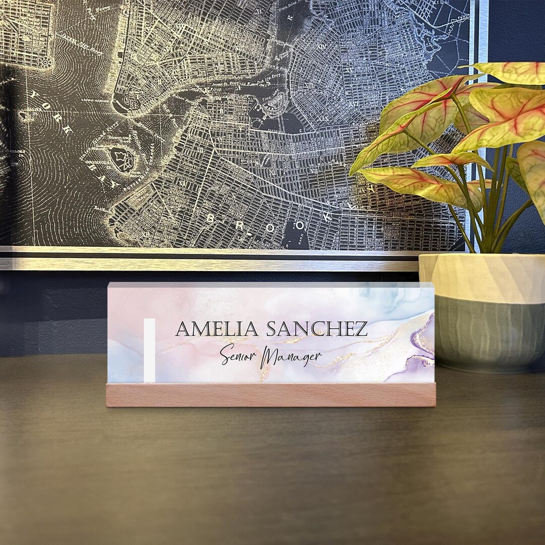 Personalized Desk Name Plate Custom Marble Design Acrylic Logo Sign ...