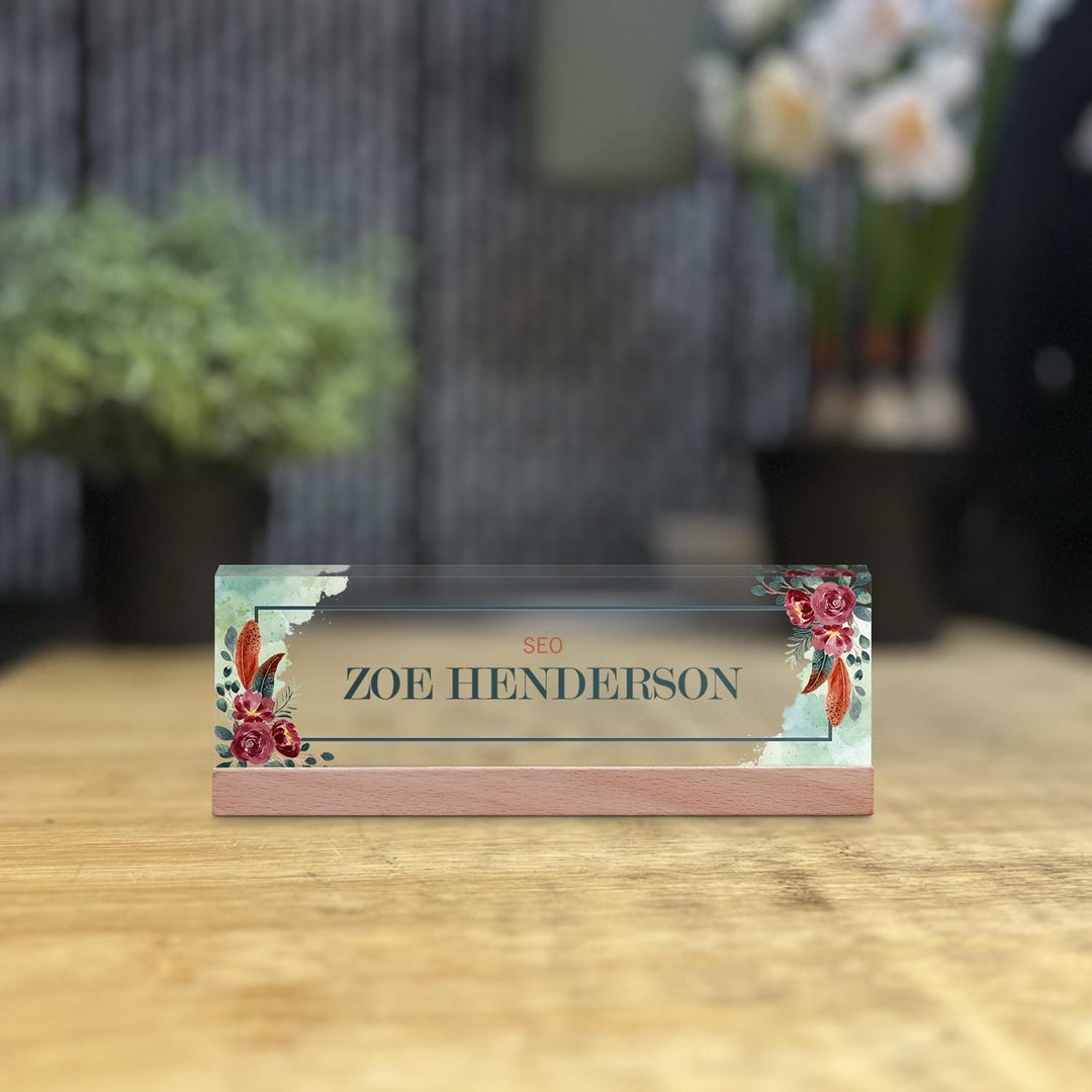 Acrylic Desk Name Plate Floral Design Acrylic Sign Name Plaque ...