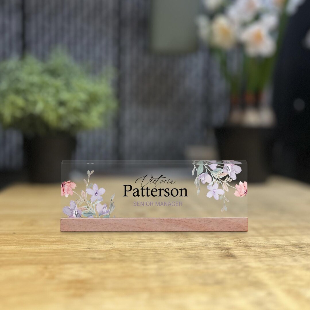 Personalized Desk Name Plate Floral Design Acrylic Name Sign Custom ...