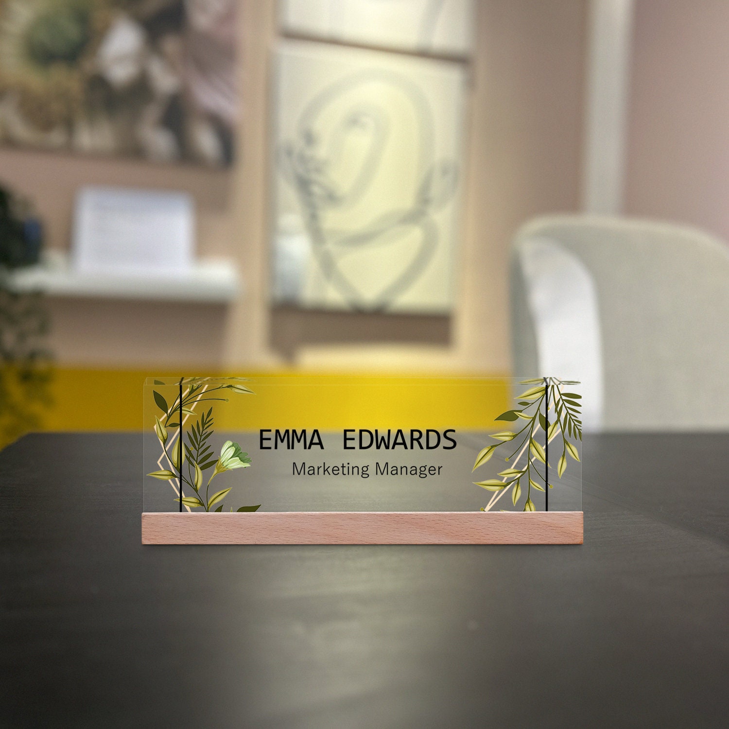 Desk Name Plate Custom Acrylic Name Sign With Flowers Unique Desk Decor ...