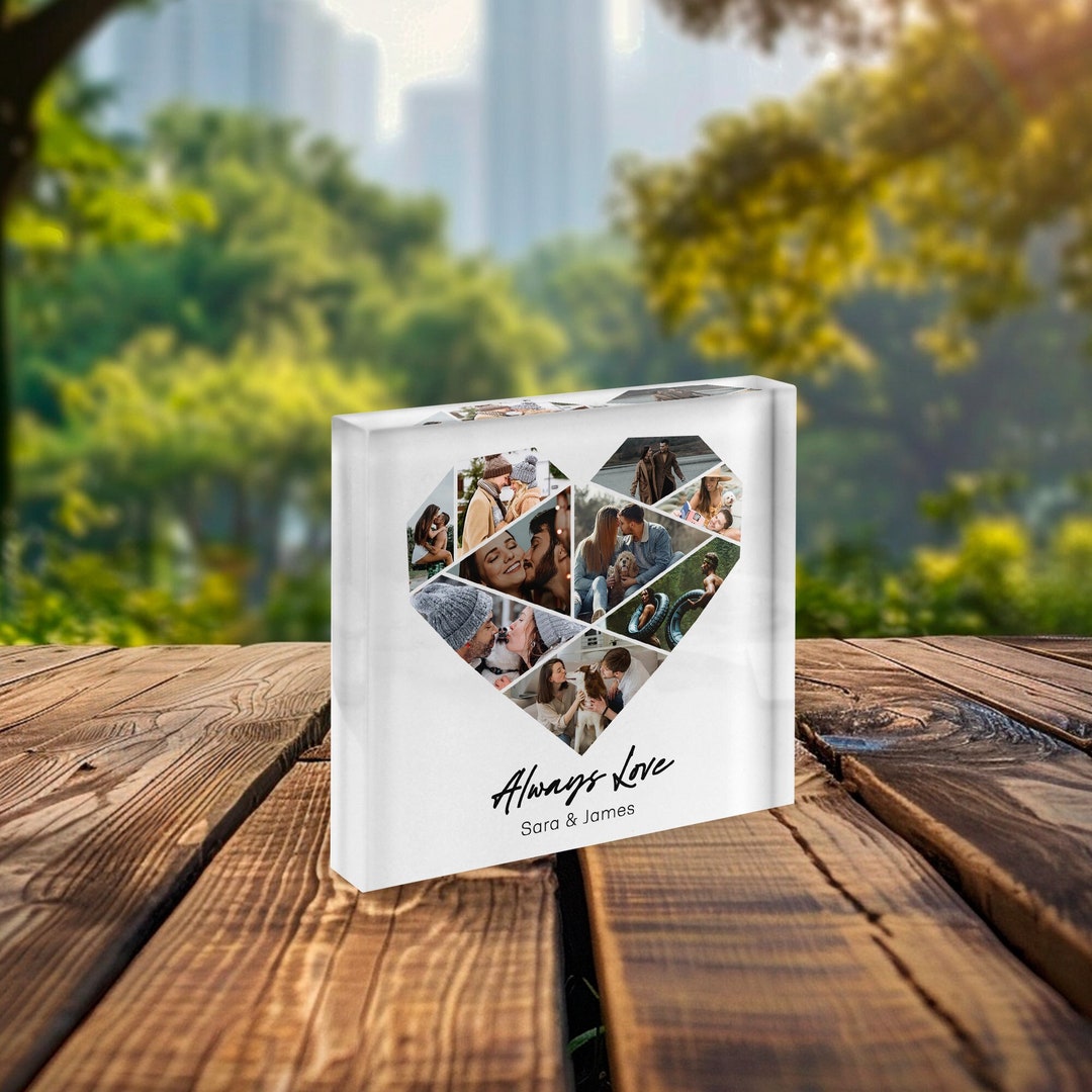 Acrylic Photo Block With Heart Custom Acrylic Photo Collage Stand ...