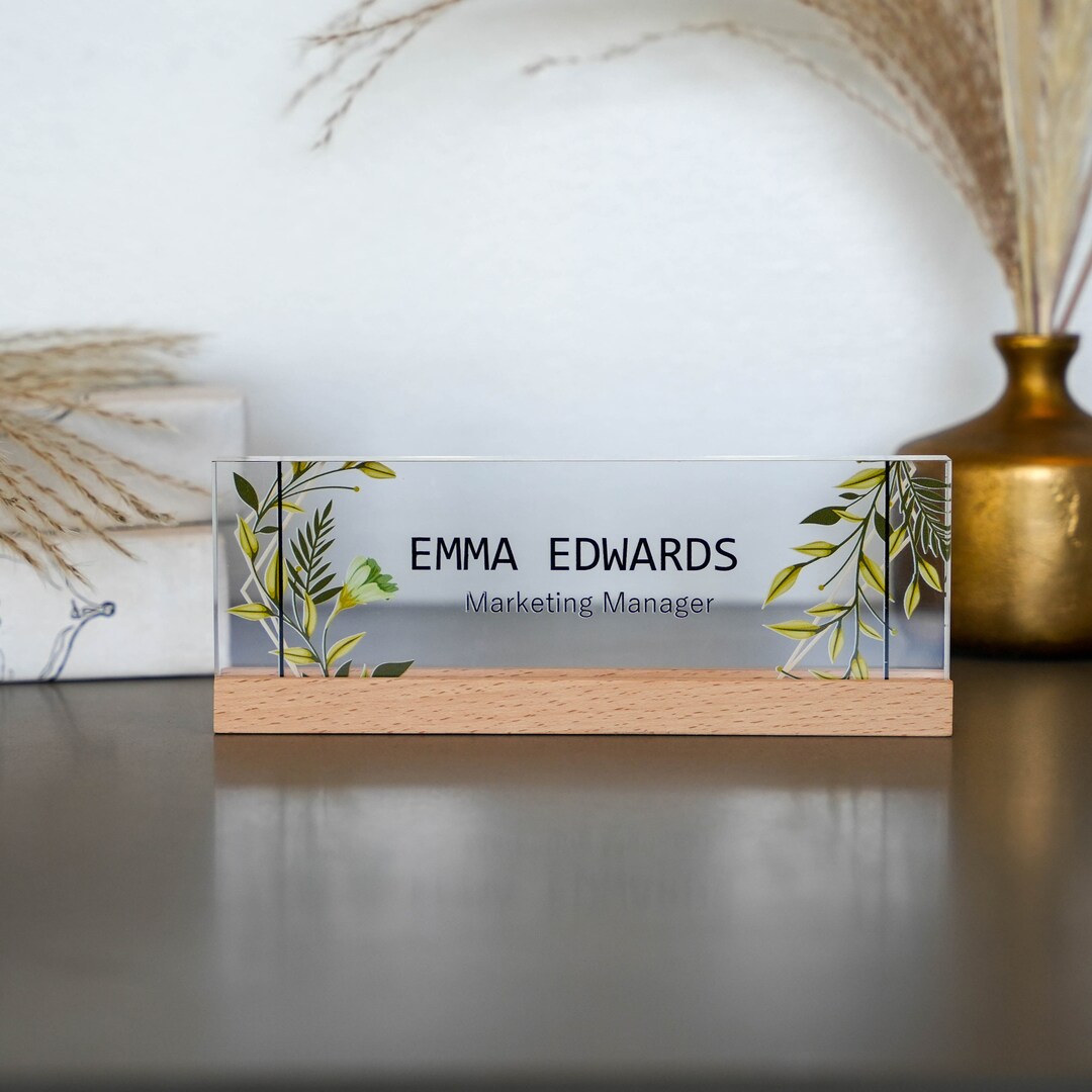 Desk Name Plate Custom Acrylic Name Sign With Flowers Unique Desk Decor ...