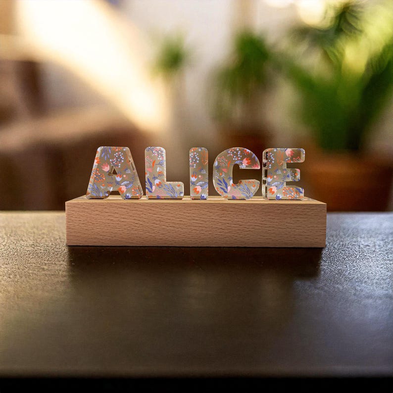 Custom Name LED Light, Floral Acrylic Nursery Night Light, Name Light ...