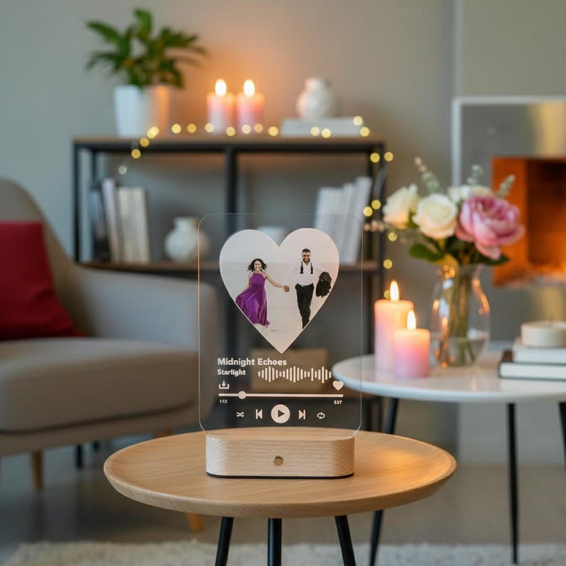 Valentine’s Day Gift: Acrylic Song Plaque With LED, Custom Music Photo ...