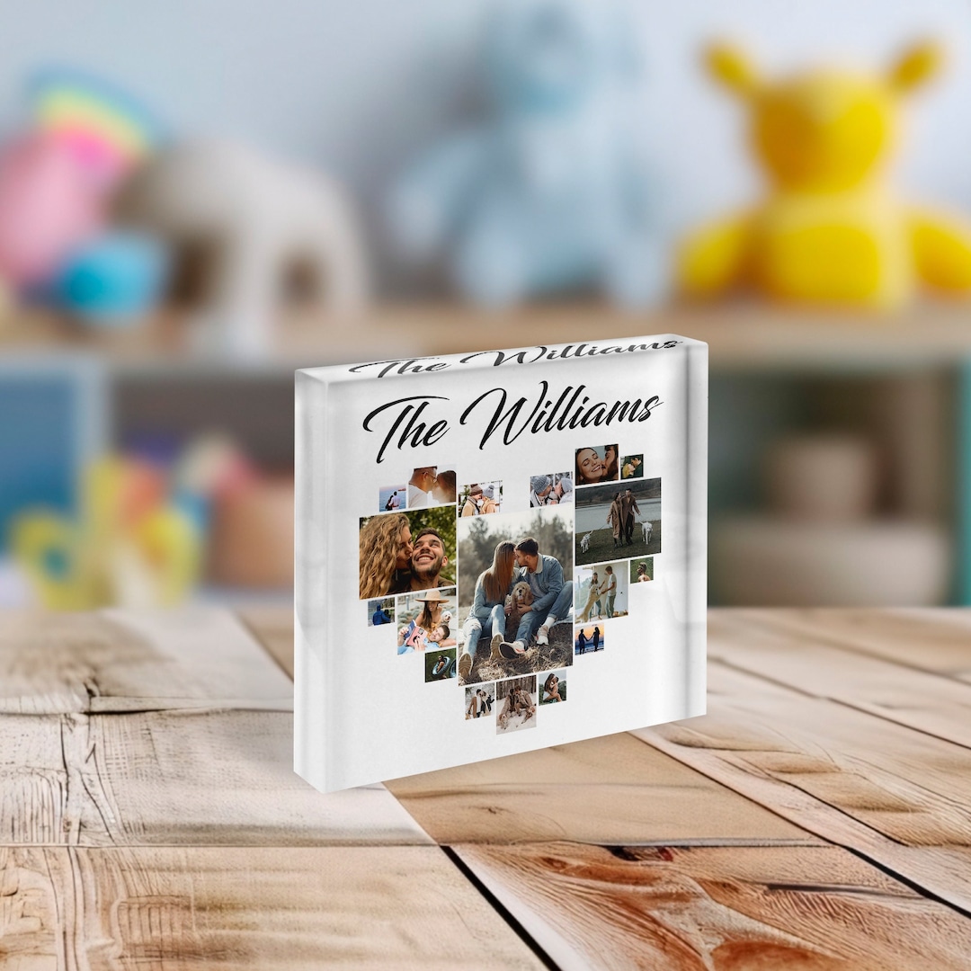Photo Gift Custom Acrylic Block With Collage Couples Hear Picture Frame ...