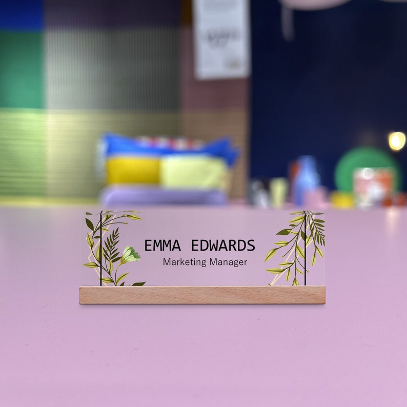 Desk Name Plate Custom Acrylic Name Sign With Flowers Unique Desk Decor ...