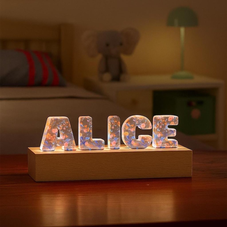Custom Name LED Light, Floral Acrylic Nursery Night Light, Name Light ...